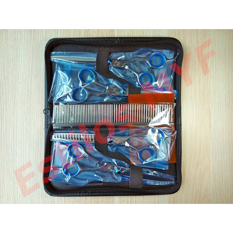 Kit Tijeras Peluqueria Canina Profesional Color Azul