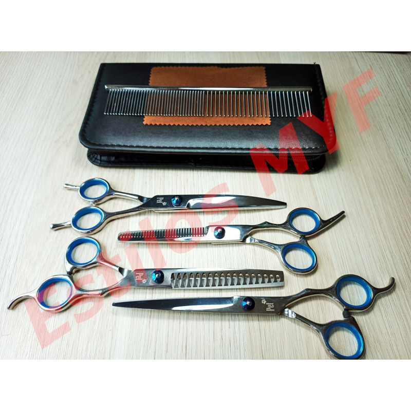 Kit Tijeras Peluqueria Canina Profesional Color Azul